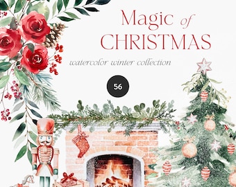 Magic of Christmas Clipart - Christmas Watercolor Clipart - Christmas ...
