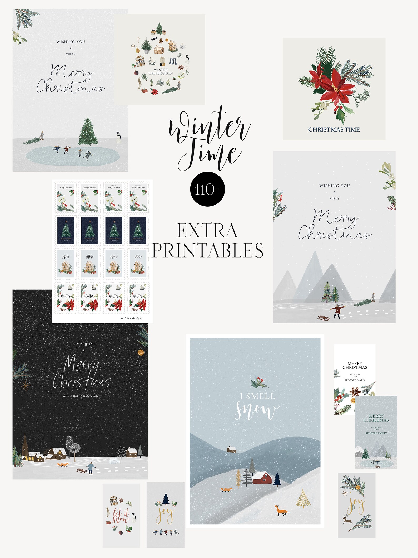 Winter Christmas Clipart Hand Painted Winter Clipart | Etsy