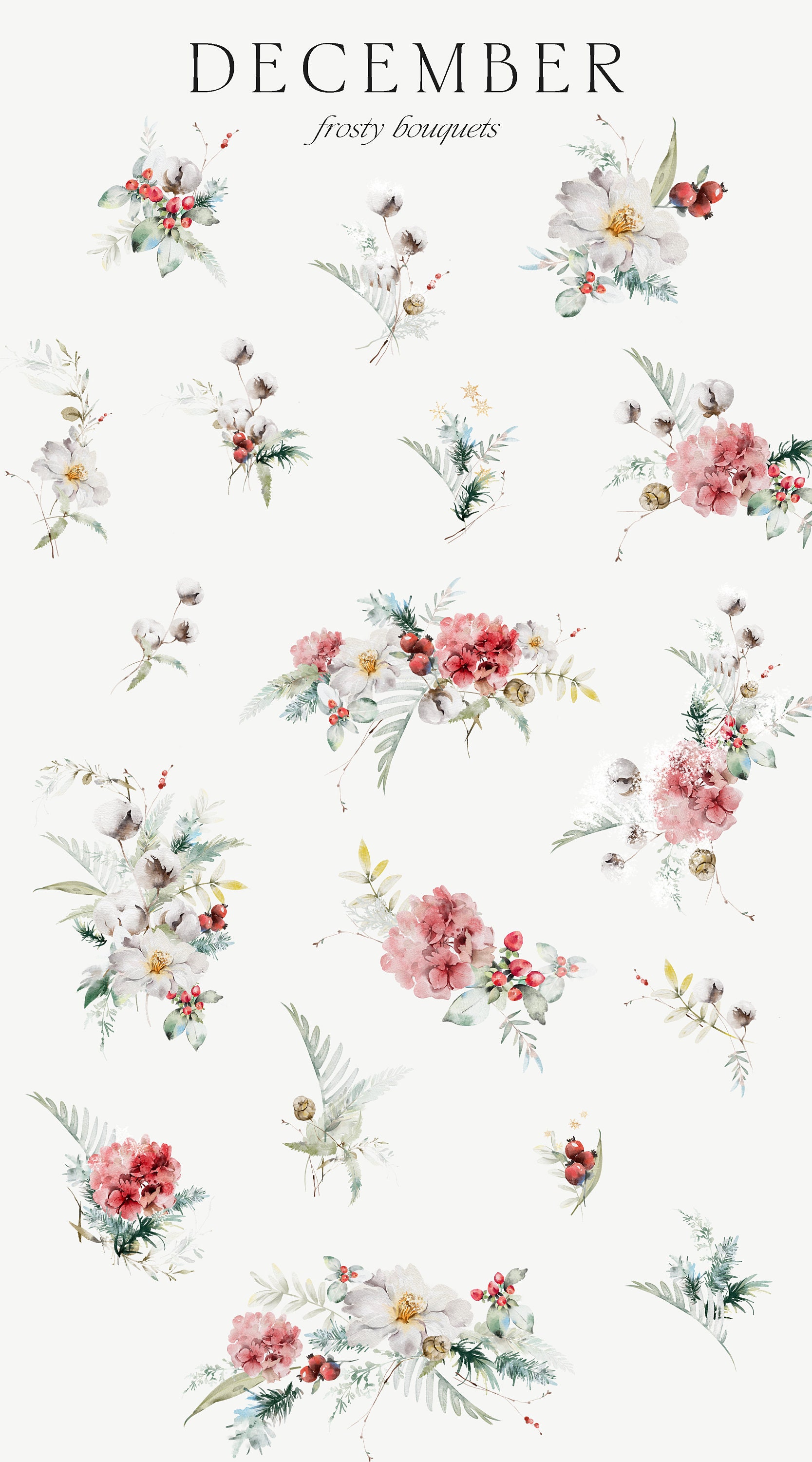 Winter Floral Bouquets - Christmas Watercolor Bouquets - Christmas ...