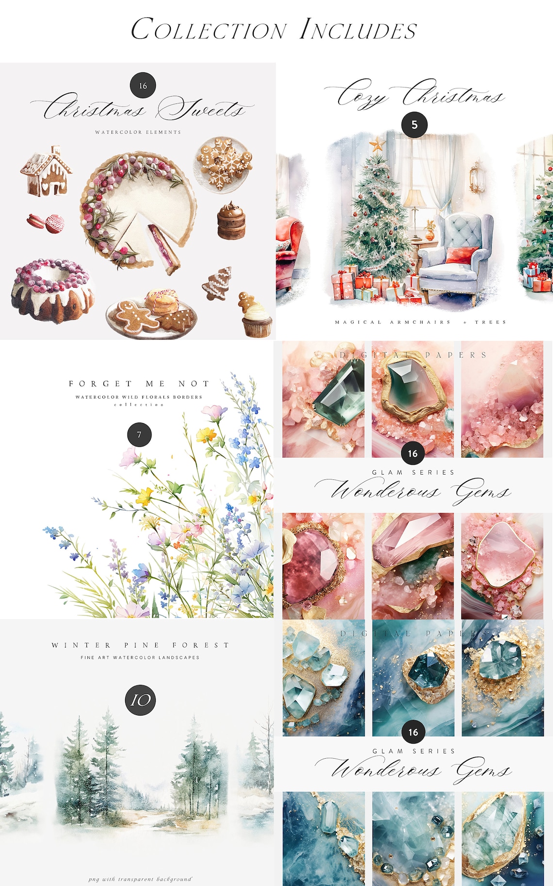 Watercolor Clipart Bundle - Winter Clipart Bundle - Watercolor Bundle ...
