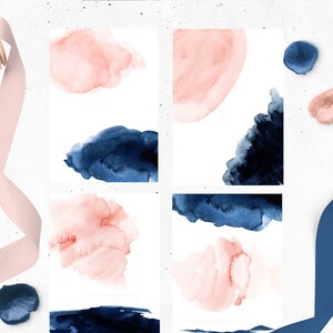 Navy and Blush Watercolor - Blush Watercolor Washes - Navy Watercolor ...