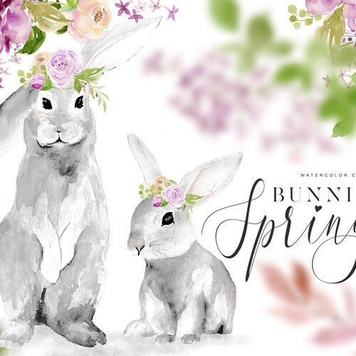 SPRING BUNNIES CLIPART Instant Download Watercolor Easter - Etsy