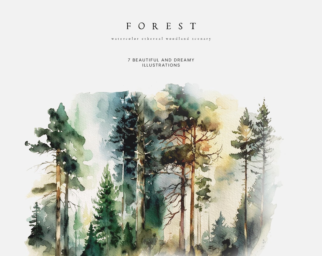 Forest Watercolor Landscapes - Watercolor Backgrounds - Digital Papers ...