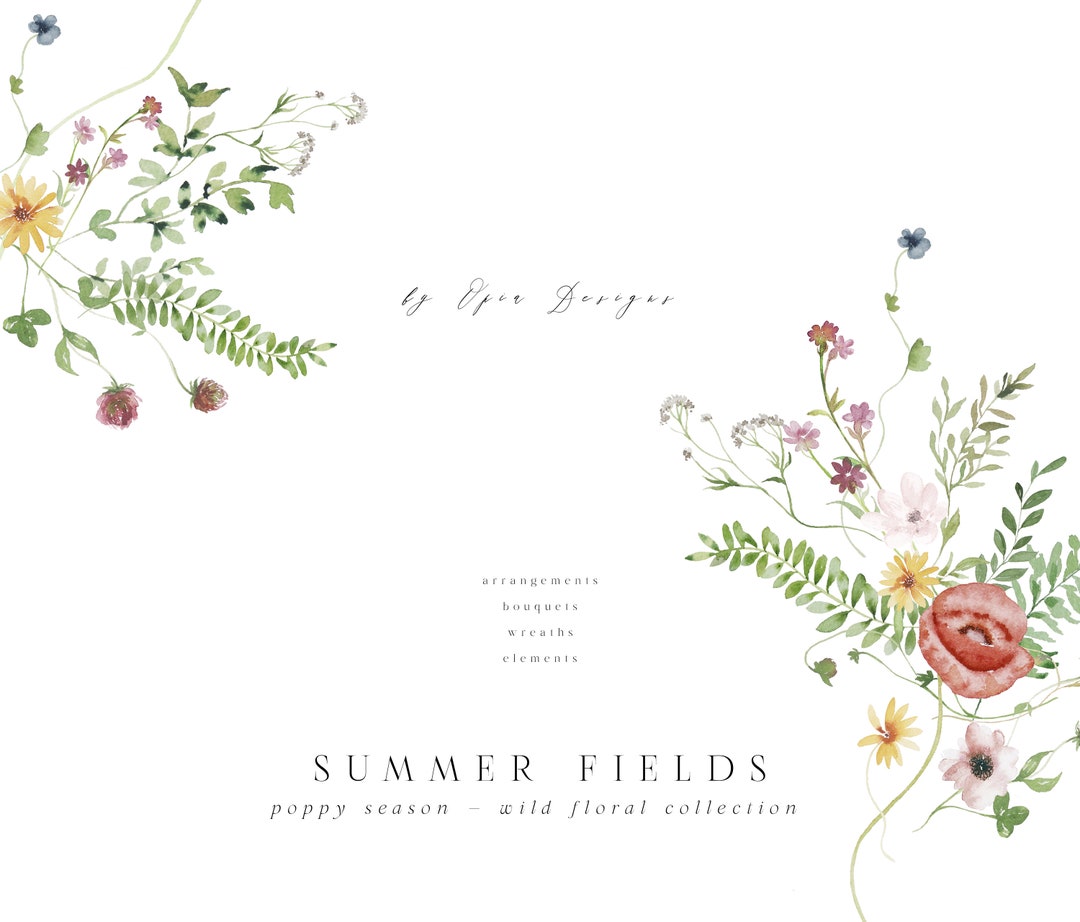 Summer Clipart Wild Flowers Watercolor Floral Clipart - Etsy Canada