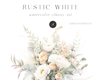 White Rustic Flower Clipart Bundle Watercolor Clipart Wedding Clipart ...