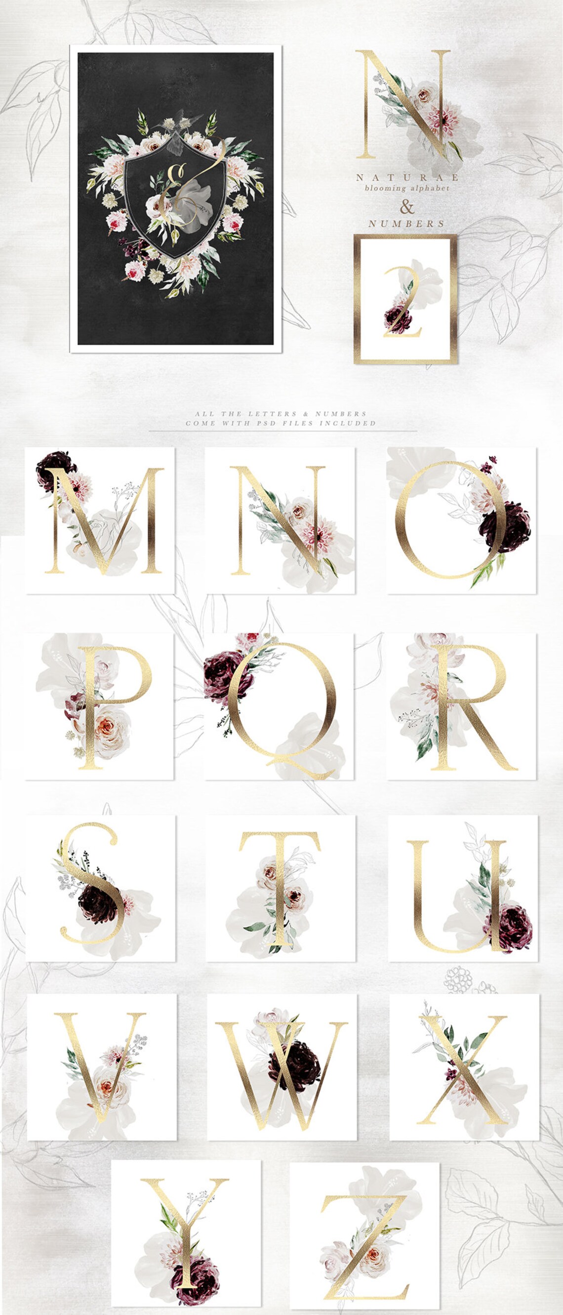 Watercolor Floral Alphabet Letters Clipart Floral Letters | Etsy