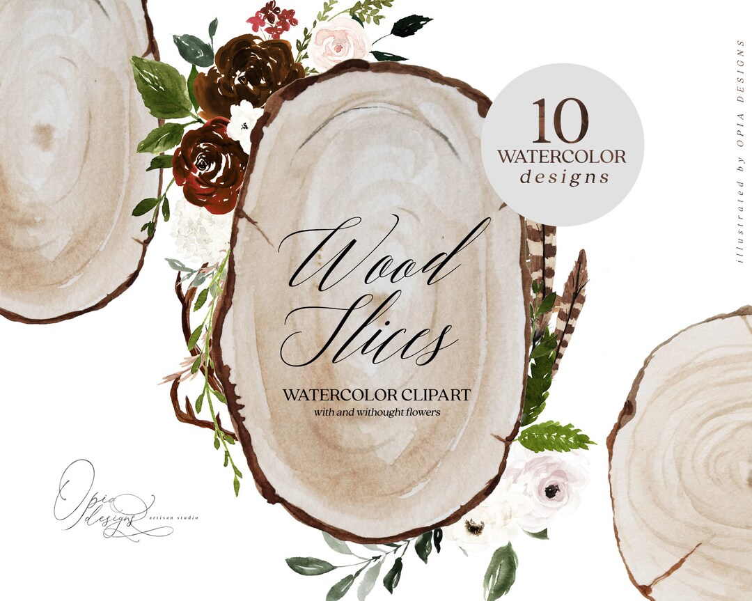 Watercolor Woodslice Clipart Floral Woodslice Woodland - Etsy Australia