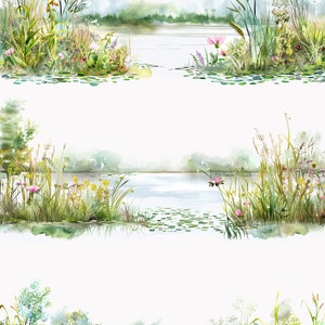 Watercolor Lake and Wild Flowers Borders - Wild Floral Borders ...
