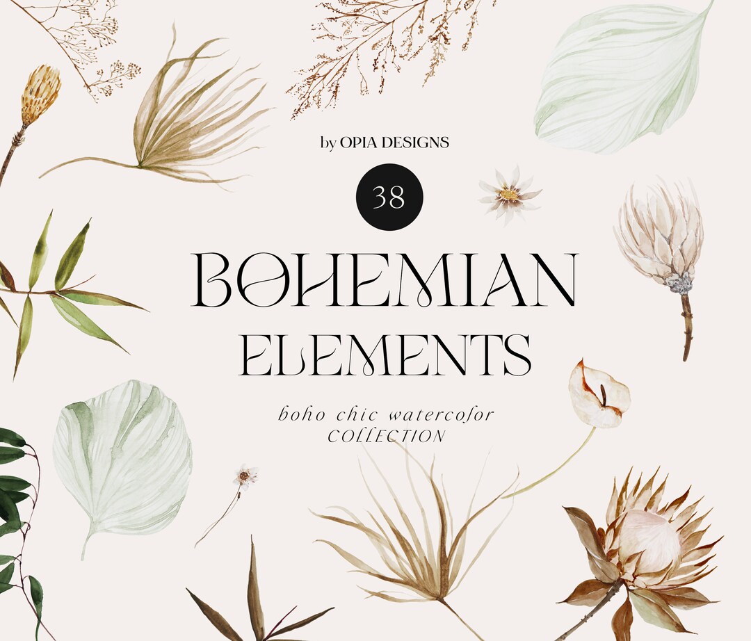 Boho Watercolor Elements Clipart - Watercolor Clipart - Elements Bundle ...