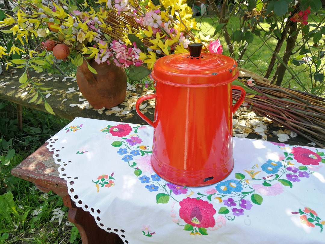 Vintage Stamped Enamel Fat Bucket From Hungary Farmhouse Cottage ...