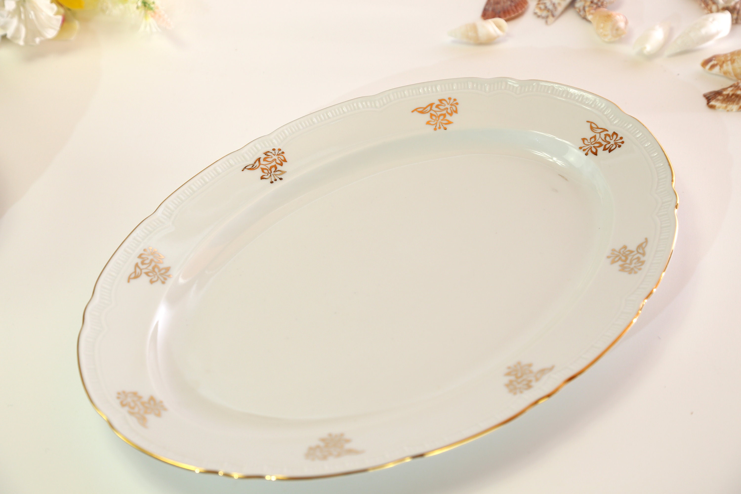 24 Karat Gold, 7 Piece Vintage Porcelain Cake Plate Set With 24 Karat ...