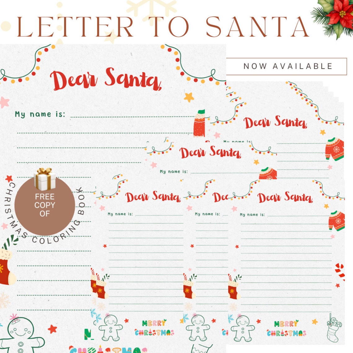 Letter to Santa for Kid Printable Dear Santa Letter Template Christmas ...