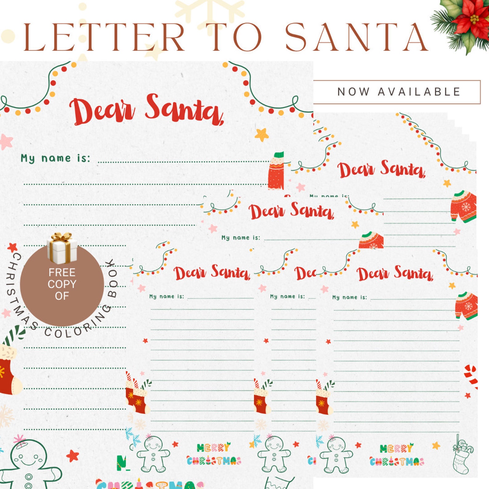 Letter to Santa for Kid Printable Dear Santa Letter Template Christmas ...