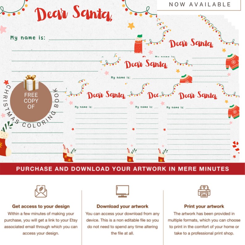 Letter to Santa for Kid Printable Dear Santa Letter Template Christmas ...