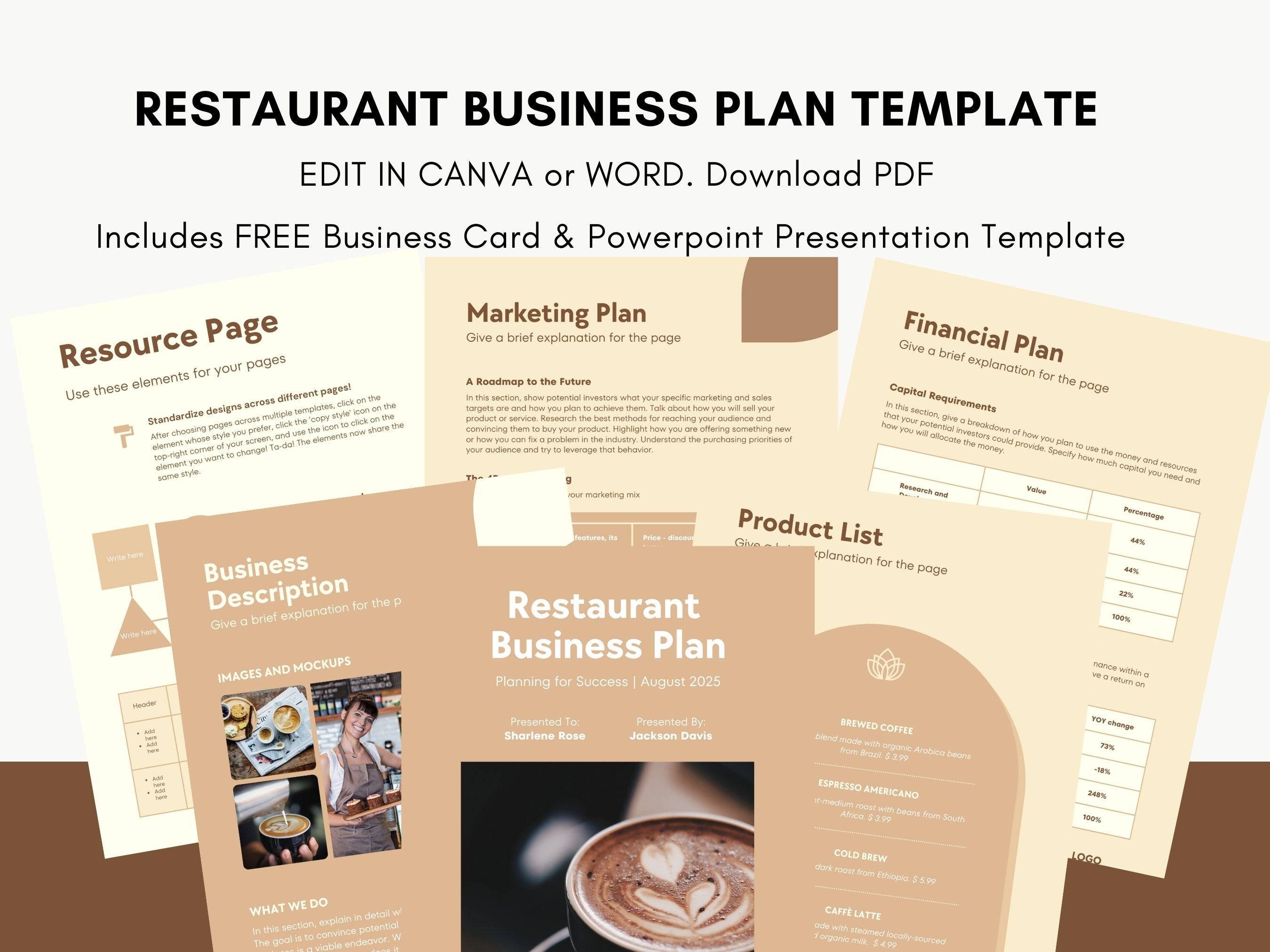 Business Plan Canva Template | Restaurant Template | Restaurant ...