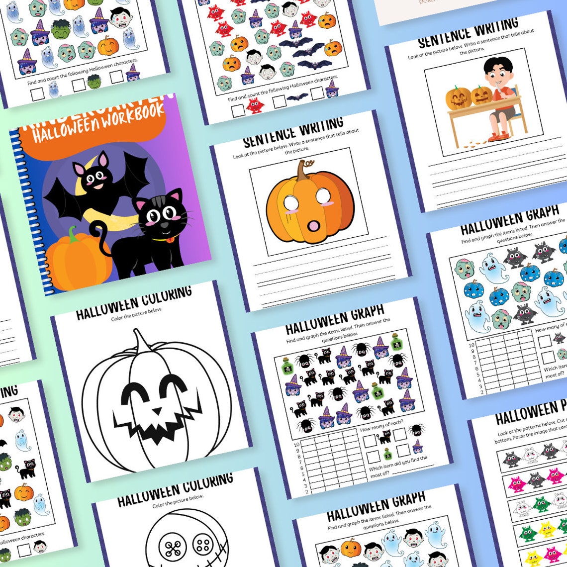 Worksheets for Kids Printable Activity Book Halloween - Etsy