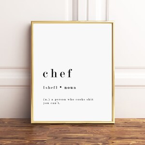 Chef Definition Print Funny Cook Quote Student Professional Gift ...