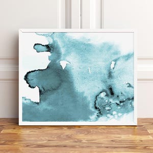 Aqua Abstract Watercolor Art Print Blue Green Modern Ocean Water Poster ...