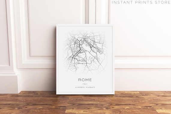 Rome Italy City Coordinates Print Map Art Printable Monochrome | Etsy