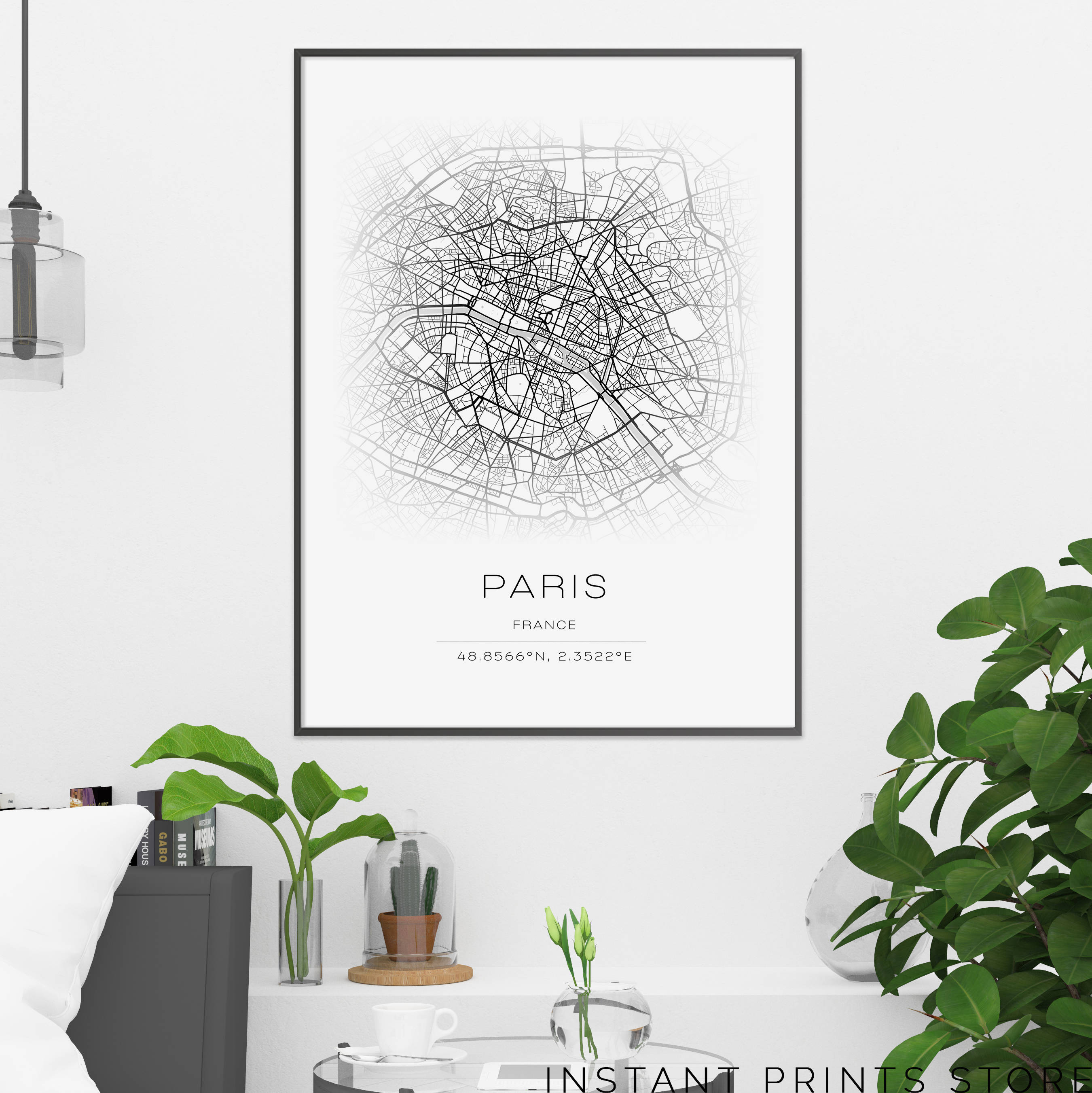 Paris Print City Coordinates Poster Map Monochrome Art Streets - Etsy