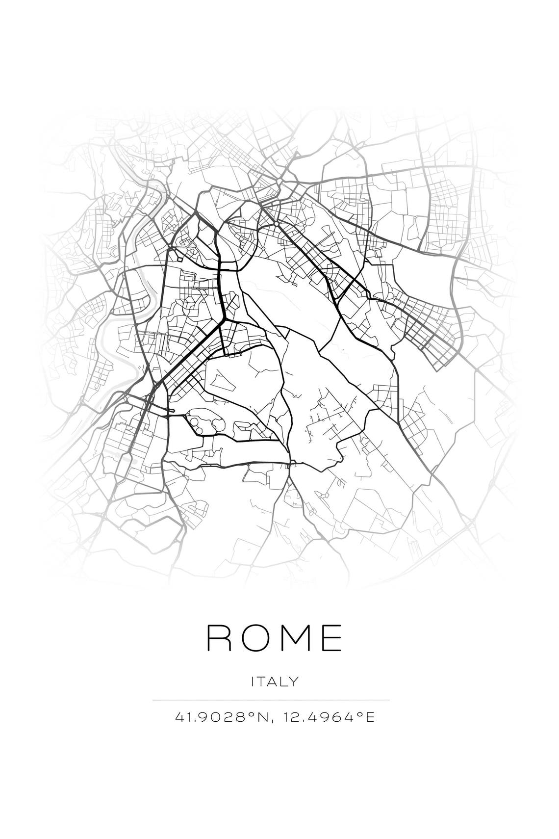 Rome Italy City Coordinates Print Map Art Printable Monochrome | Etsy