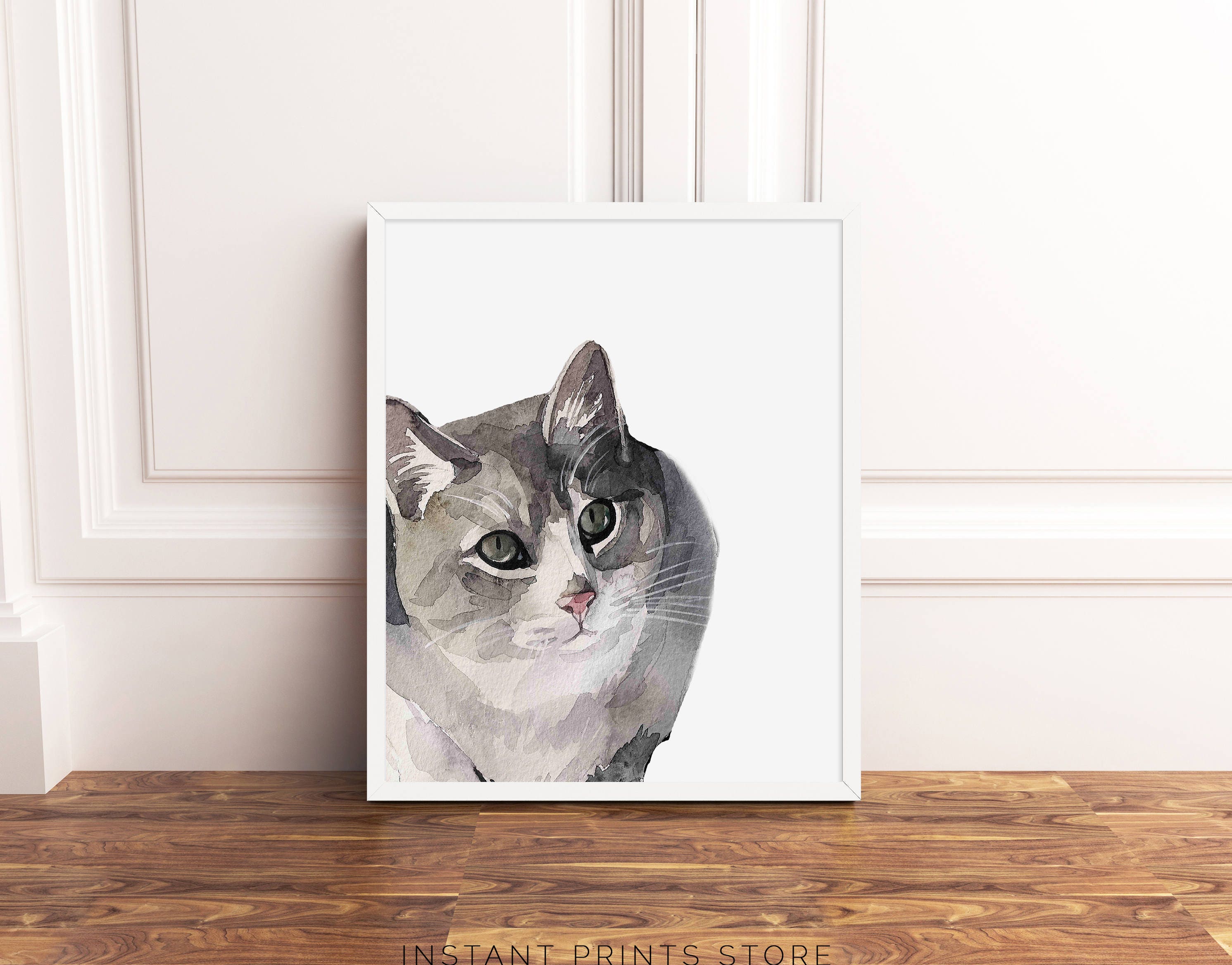 Grey White Cat Print Art Printable Poster Animal Modern - Etsy Singapore