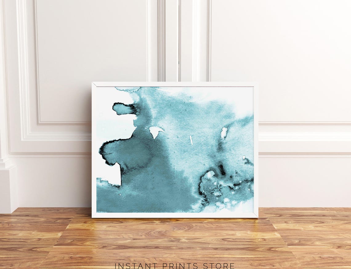 Aqua Abstract Watercolor Art Print Blue Green Modern Ocean Water Poster ...