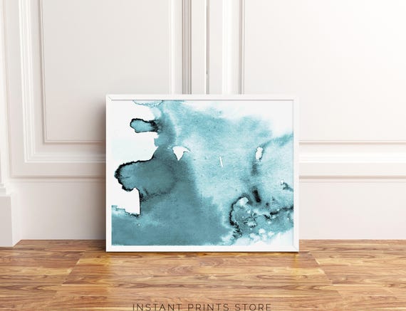 Aqua Abstract Watercolor Art Print Blue Green Modern Ocean | Etsy