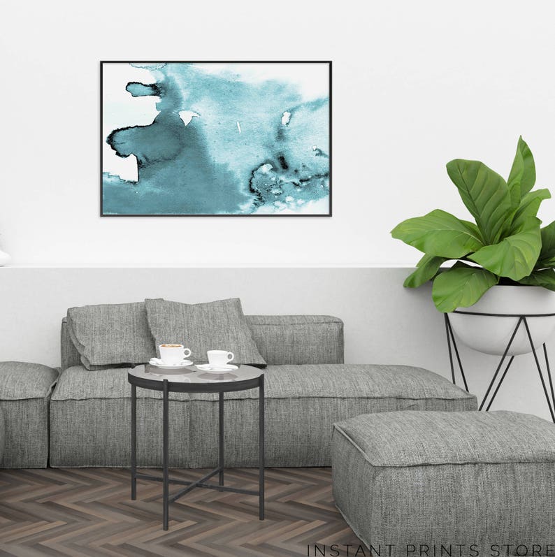 Aqua Abstract Watercolor Art Print Blue Green Modern Ocean Water Poster ...