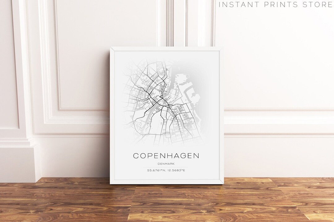 Copenhagen City Map Print Coordinates Denmark Printable Art Poster ...