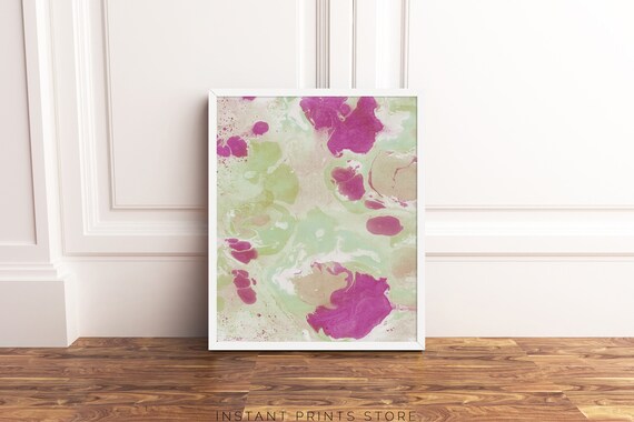Hot Pink Mint Green Watercolor Print Art Printable Watercolour | Etsy