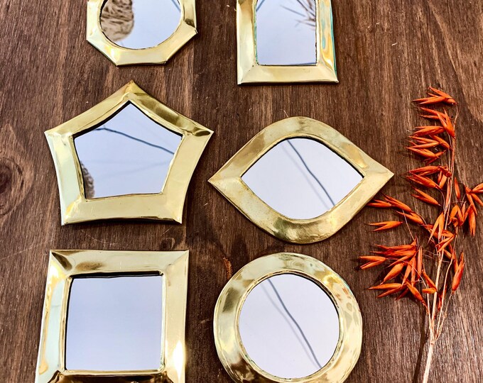 Small Mirrors in Golden Brass Round, Square, Octagon, Eye, Door, Star ...