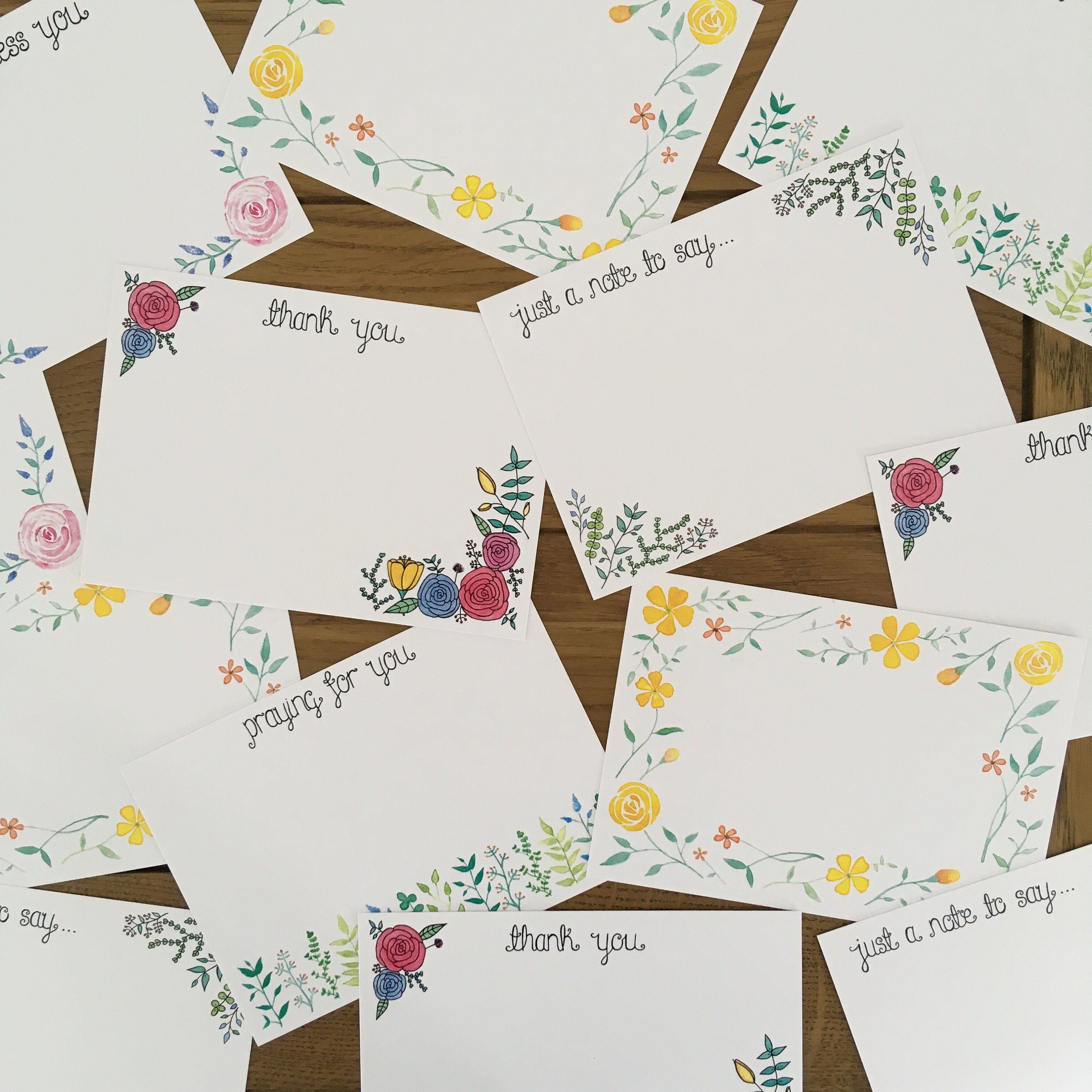 Thank You Note Card Pack of 10 Postcard Watercolour Floral Thank You ...