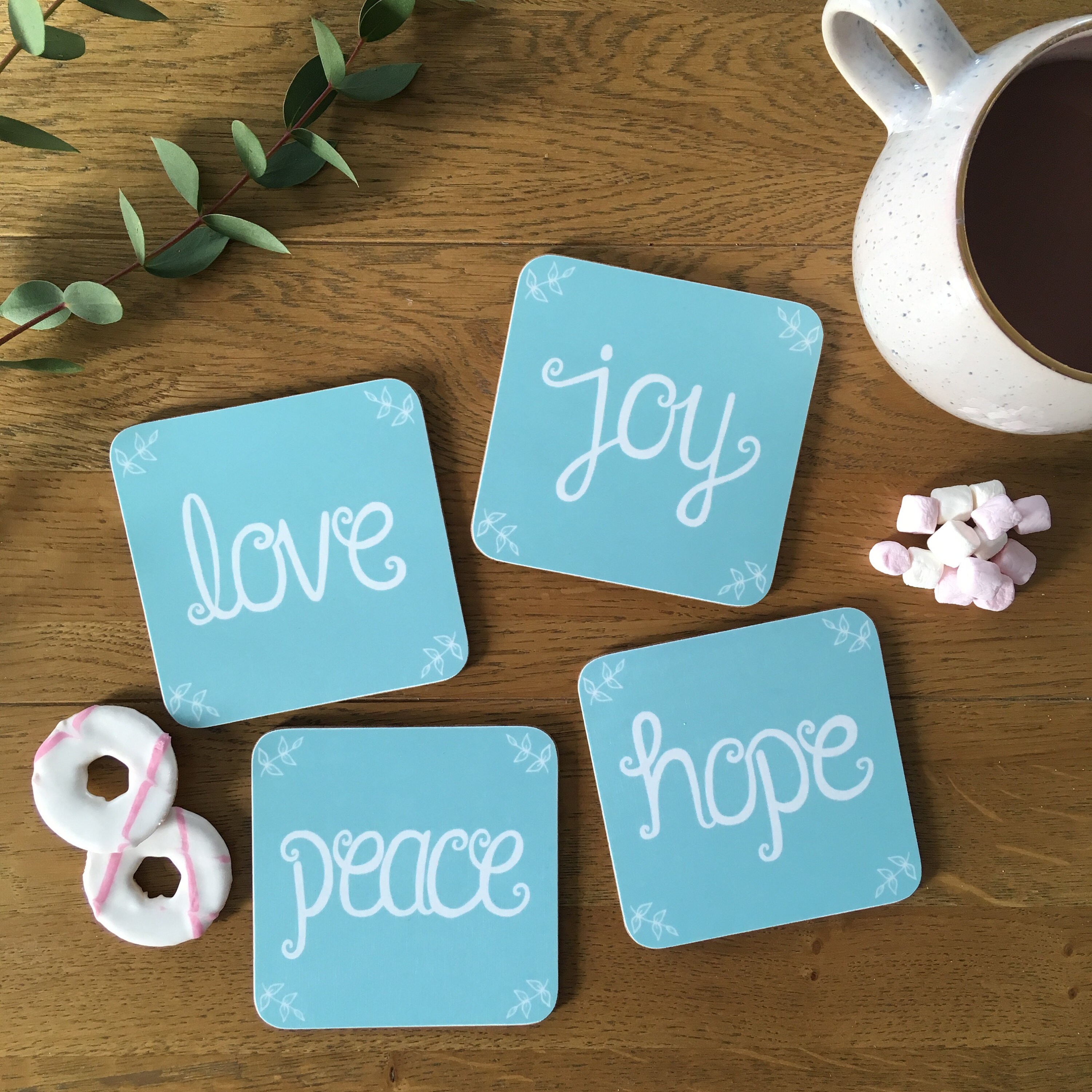 Love Joy Peace Hope Coasters Set of 4 Blue Coaster Set - Etsy
