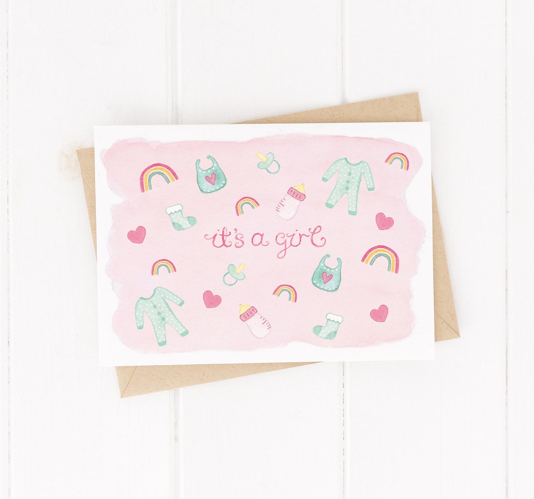 It's A Girl Card New Baby Girl Card Adoption Card New Baby Card Baby ...