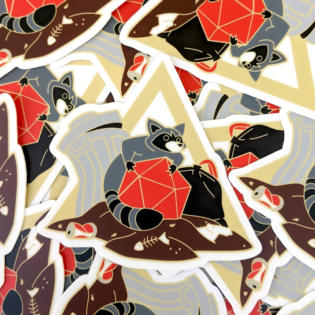 Raccoon With D20 STICKER - Trash Rolls RPG Pin - 3 Inch Vinyl Sticker ...
