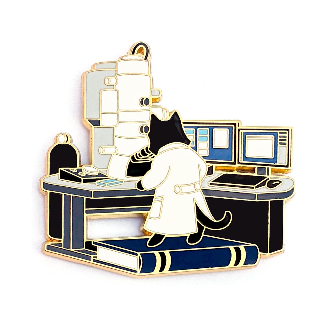 TEM Microscope Cat Hard Enamel Pin - Scientist Cat Pin - Transmission ...