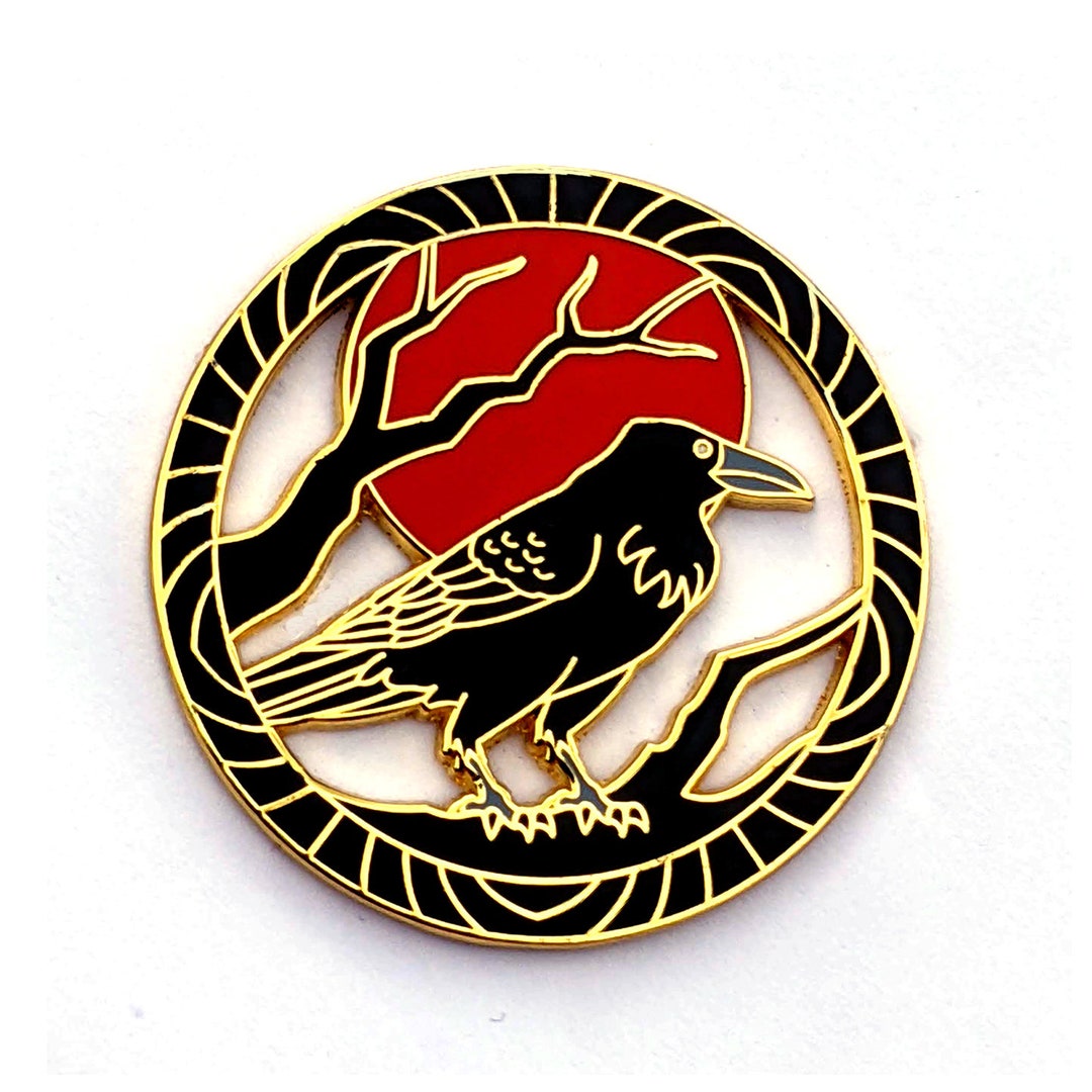 Blood Moon Encircled Raven Pin - Crow Pin - Black Bird Pin - Hard ...