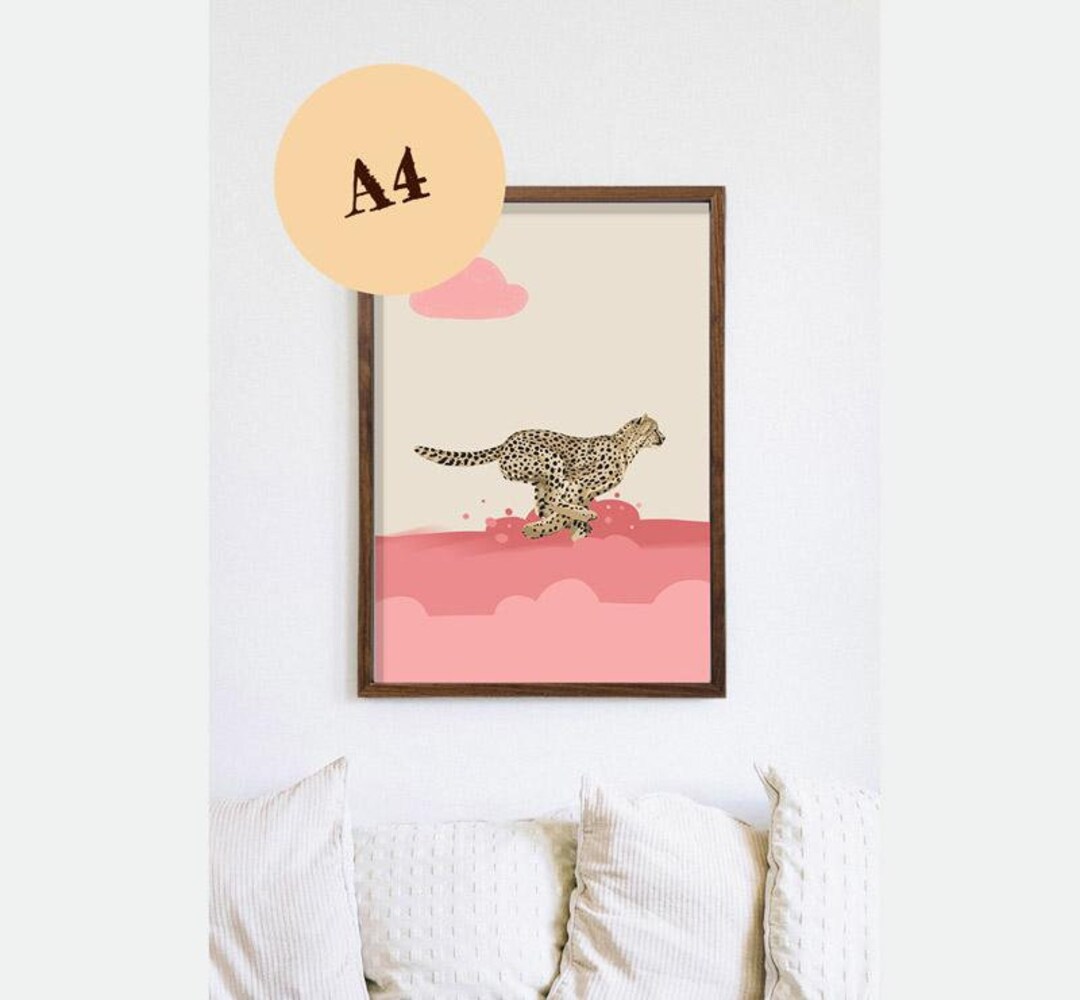 Art Print charging Cheetah A4 Hand Drawn Illustration Cheetah Running ...