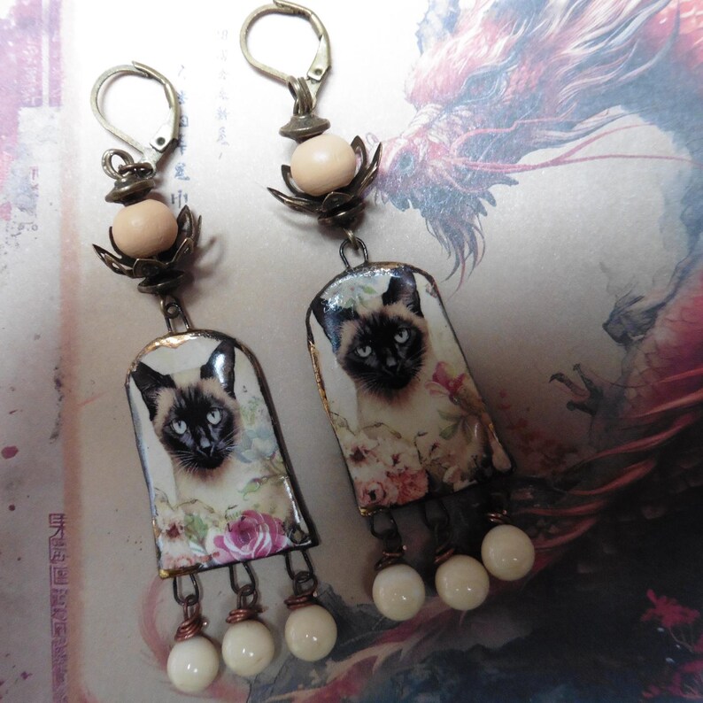 Fantasia Ceramic Cat Earrings "siamese" Graceful Cat. Flowers, Soft ...