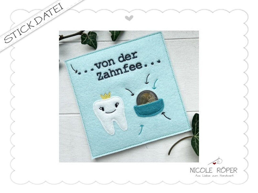 Stickdatei ITH 2er-Set Zahnfee 18x13 für Geschenkboxen, Karten ...