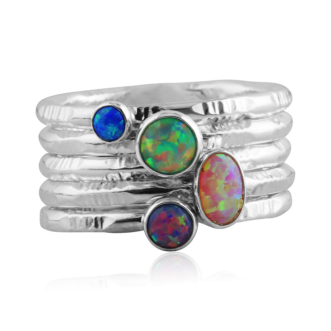 Silver Multi Opal Stacking Ring Set, Opal Rings, Multi Stone Rings ...