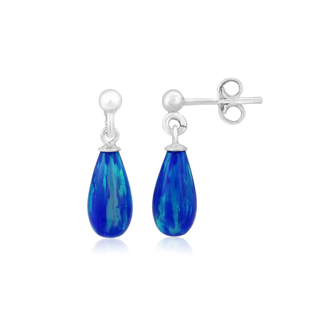 Handmade Sterling Silver Midnight Blue Teardrop Opal Earrings - Etsy