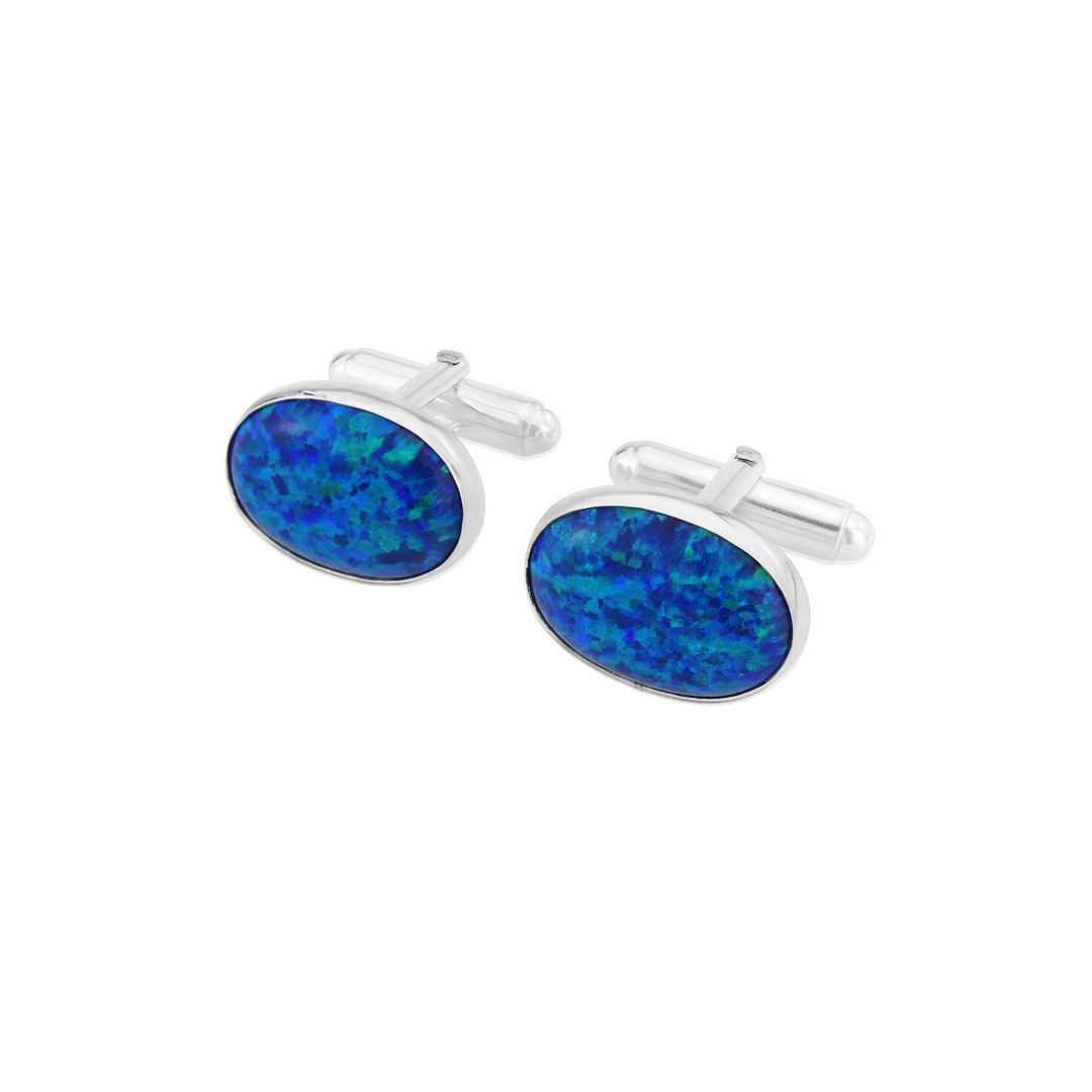 Large Midnight Blue Opal Silver Cufflinks - Etsy