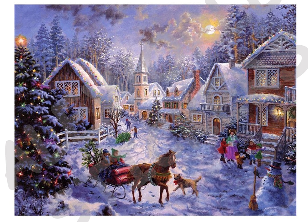 AWS Window Sticker Christmas Landscape With Snow and Sleigh for Window ...