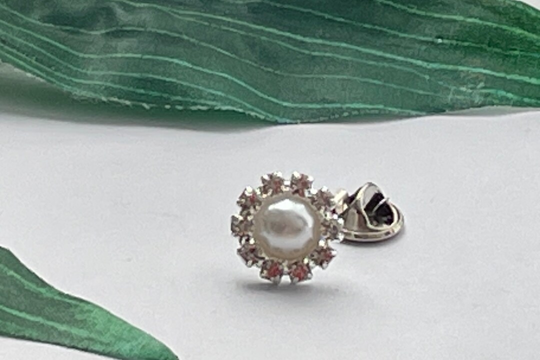 Pearl and Rhinestone Lapel Pin, Lape Pin, Pearl Lapel Pin, Pearl Dress ...