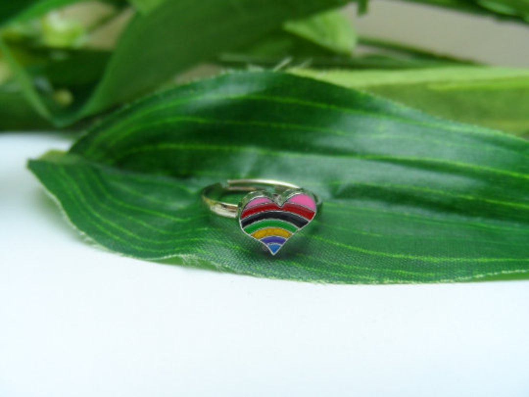 Girls Adjustable Rainbow Heart Ring, Girls Rings, Kids Rings ...