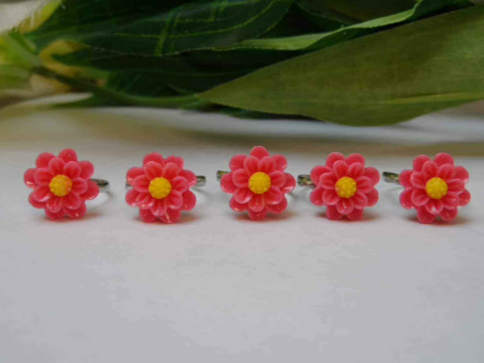 Girls Set of 5 Flower Adjustable Rings, Birthday Gifts, Girls Party ...
