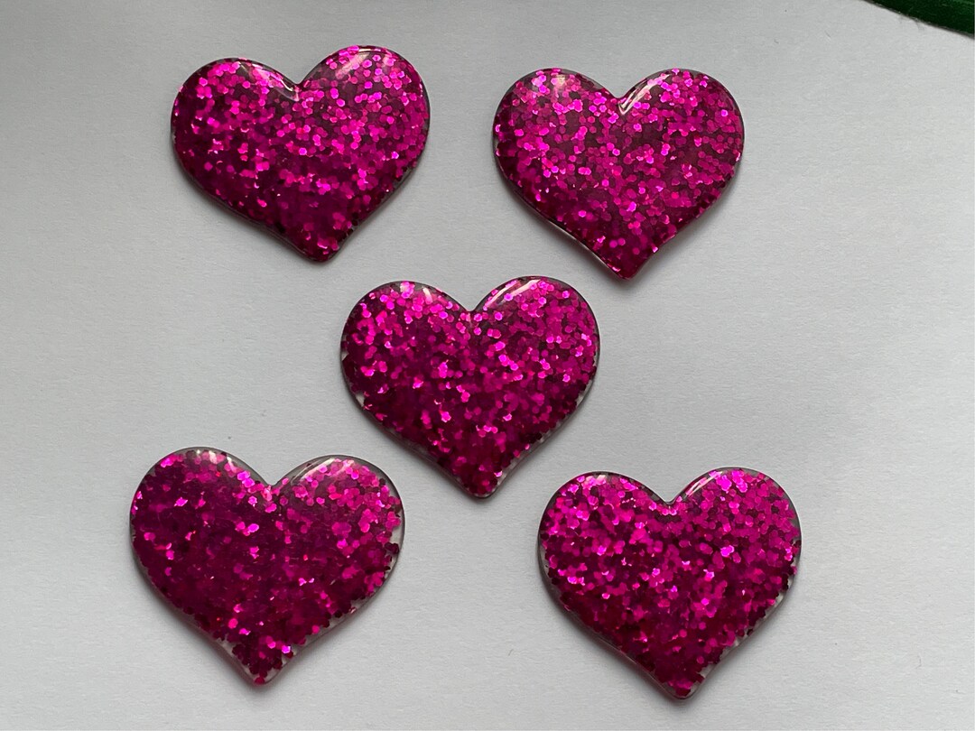 Set of 5 Large Pink Glitter Heart Magnets, Heart Magnets, Fridge ...
