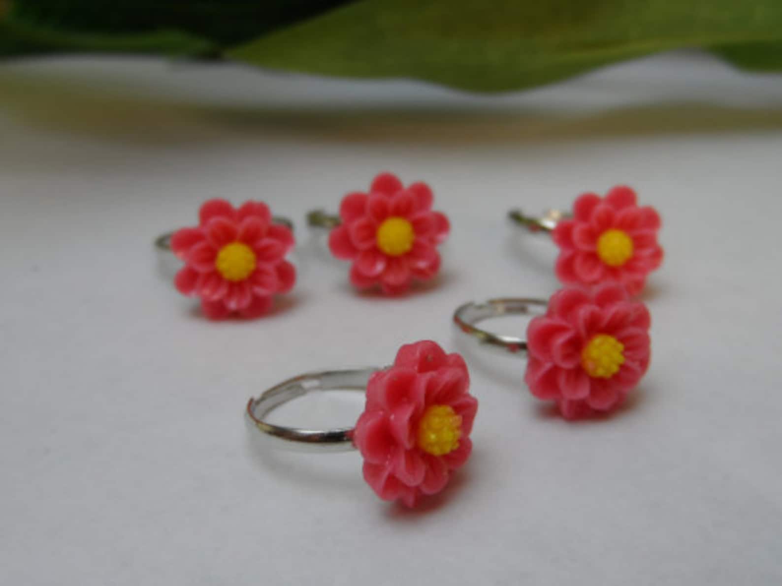 Girls Set of 5 Flower Adjustable Rings, Birthday Gifts, Girls Party ...